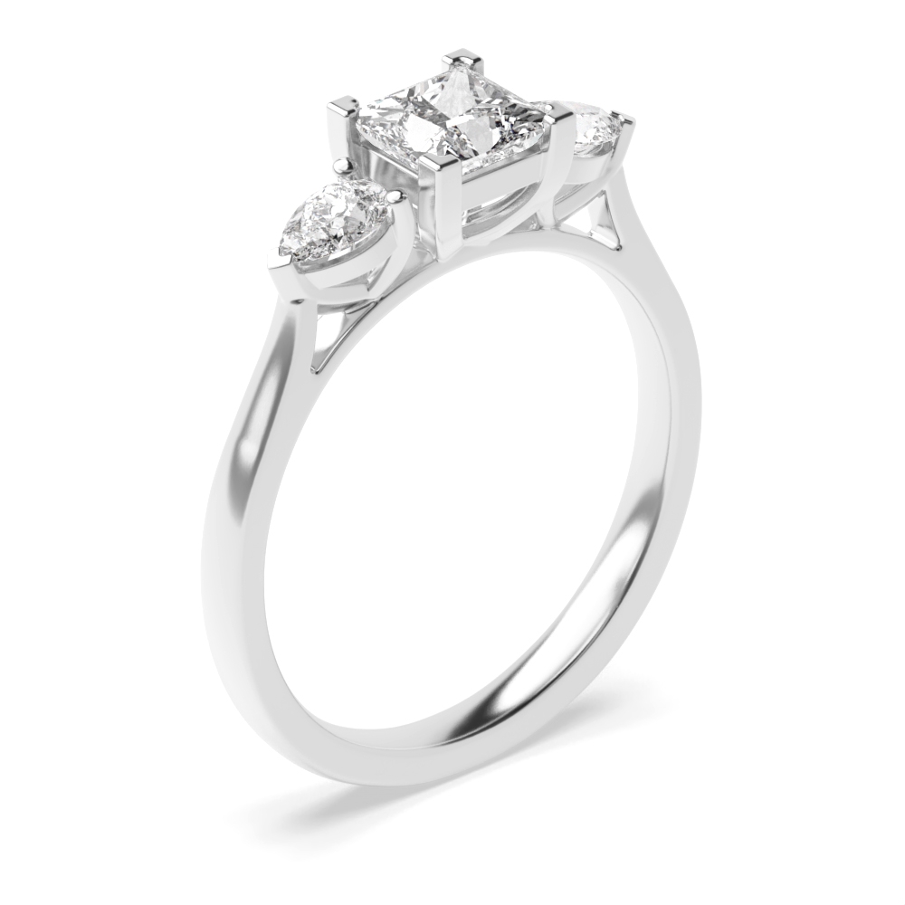 4 Prong Princess/Pear High Set Three Stone Engagement Ring - Abelini